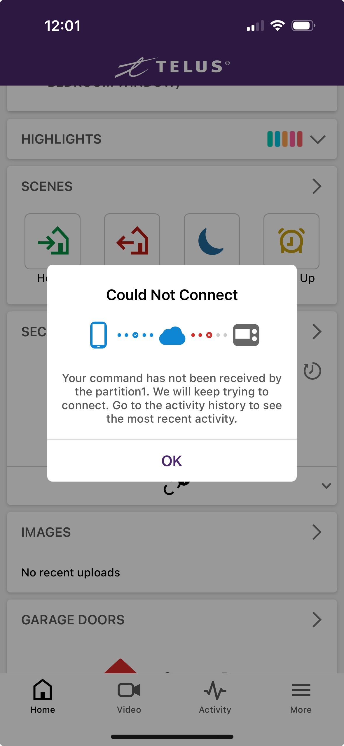 Security App not sending Signal to Activate Alarm | TELUS Neighbourhood