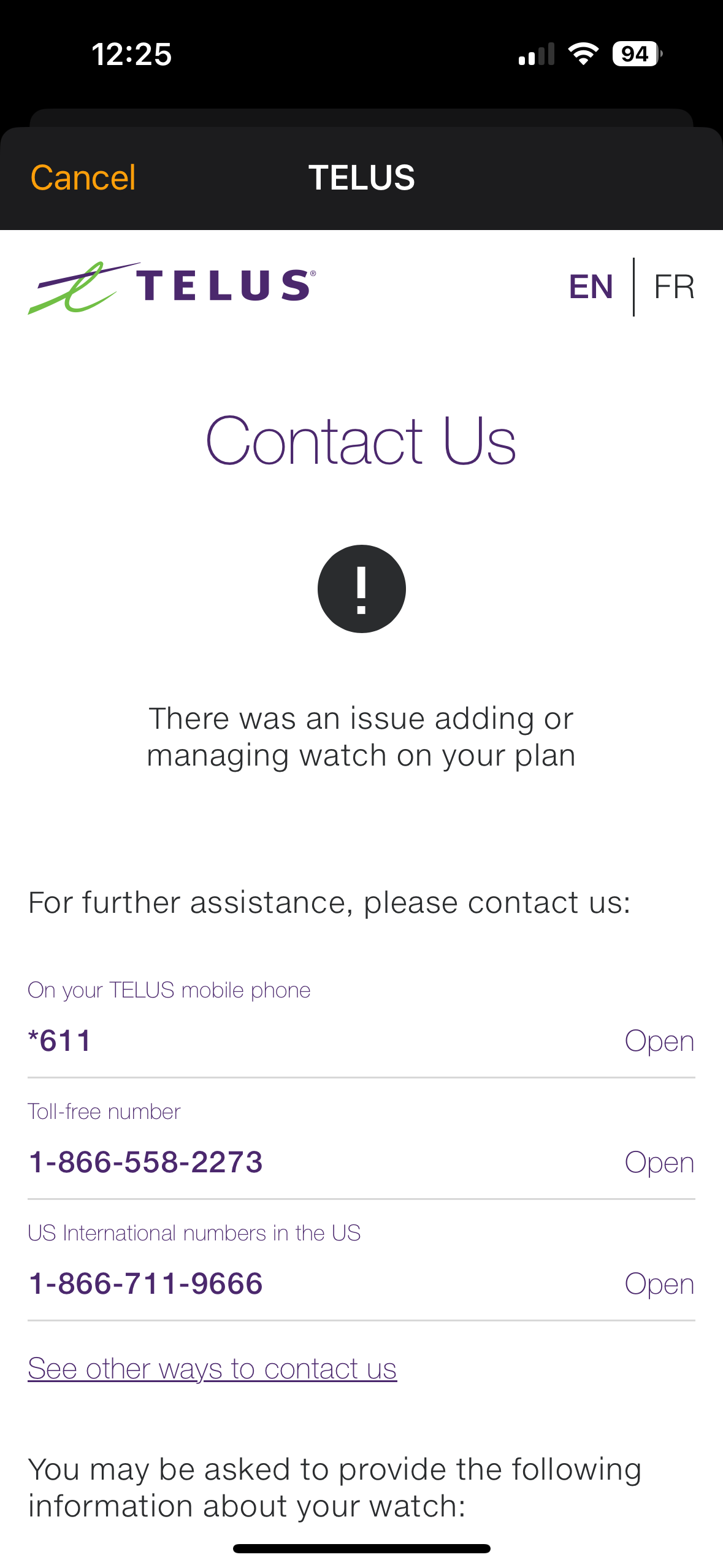 Apple Watch cellular plan fails to activate on Koodo and Telus | TELUS ...