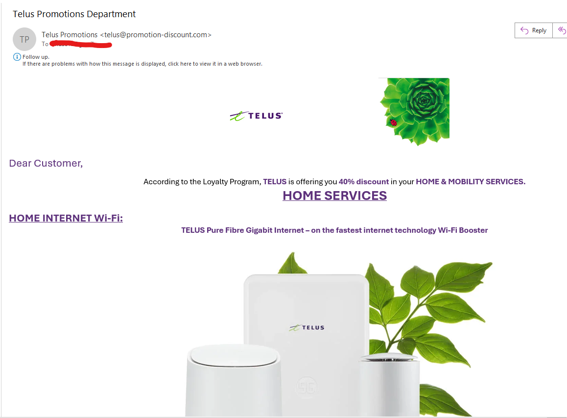 offer email from Telus@promotion-discount.com | TELUS Neighbourhood
