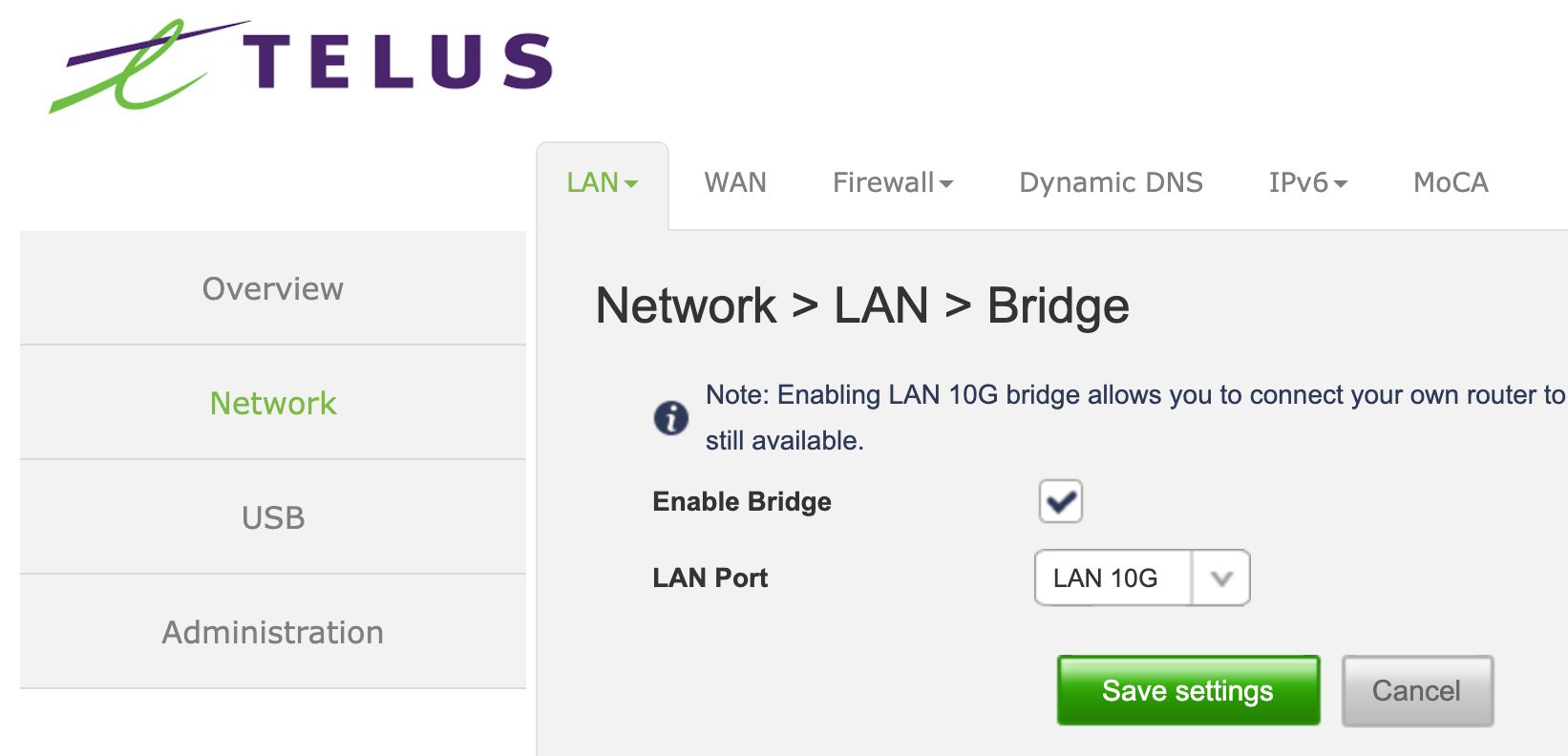 How to connect Unify Cloud Gateway Fibre to Telus NH20A via bridge mode ...