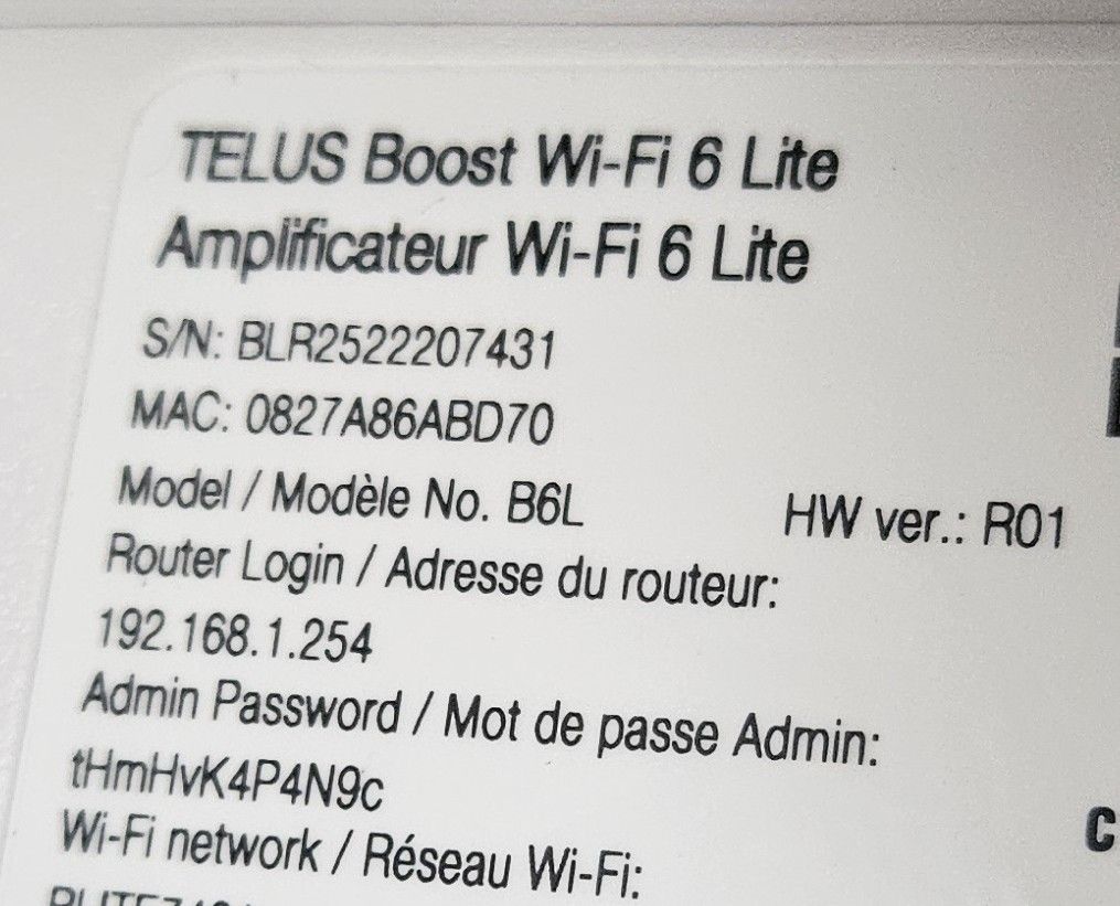 Admin password not working TELUS Boost Wi-Fi 6 Lite | TELUS Neighbourhood
